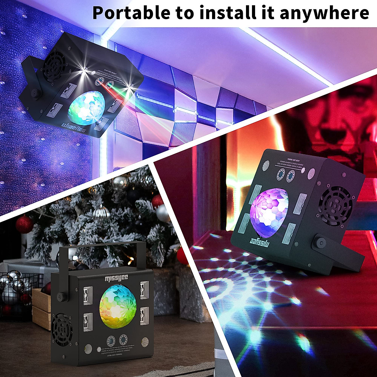 Disco Light Party Light, Missyee DJ Lights 4 in 1 with Disco Ball, LED Pattern Lights, Strobe Light, Sound Activated Stage Lights Compatible with DMX Control for Home Dance Wedding Event Party