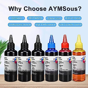 AYMSous 6-Pack Universal Ink Refill Kit for All HP Canon Epsn Brother Printers Compatible Cartridges Refillable Cartridge CISS CIS System with 6 Syringes(6x100ML 3BK, 1C. 1M, 1Y)