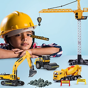 iPlay, iLearn Construction Site Vehicle Toy, Kids Engineering Play Truck Set, Tractor Digger Crane Dump Excavator Cement Steamroller, Birthday Stocking Stuffer Gift 3 4 5 Year Old Toddler Boy Children