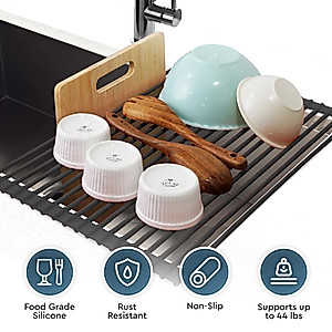 Zulay Kitchen Extra Large Roll Up Dish Drying Rack- Heavy Duty Silicone Wrapped Steel Rods Over Sink Dish Drying Rack - Versatile Roll Up Sink Drying Rack & Trivet (Gray),20.5 inches x 13 inches