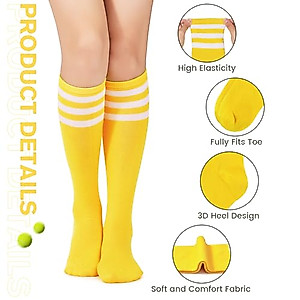 Komorebi Women's Knee High Athletic Socks Stripes Tube Sport Socks Soft Strench High Socks for Women Outdoor White Black One Size