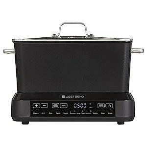 West Bend Versatility Plus Slow Cooker, Large-Capacity Non-Stick Multicooker with Variable Temperature Control, 20 Cooking Functions, 6-Quart, Black