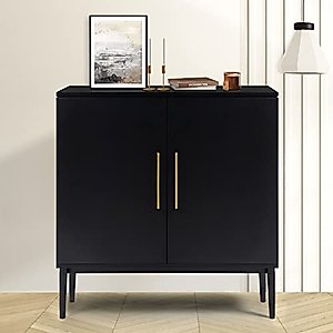 KFO Storage Cabinet with Doors, Black Accent Cabinet, Modern Free Standing Cabinet, Black Sideboard with Metal Base for Bedroom, Living Room, Kitchen and Office