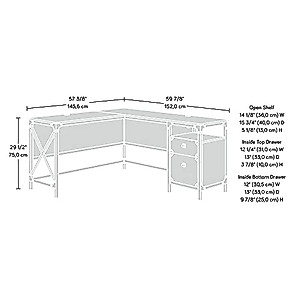 Sauder Steel River L-Shaped Desk, L: 59.84" x W: 57.32" x H: 29.53", Carbon Oak Finish