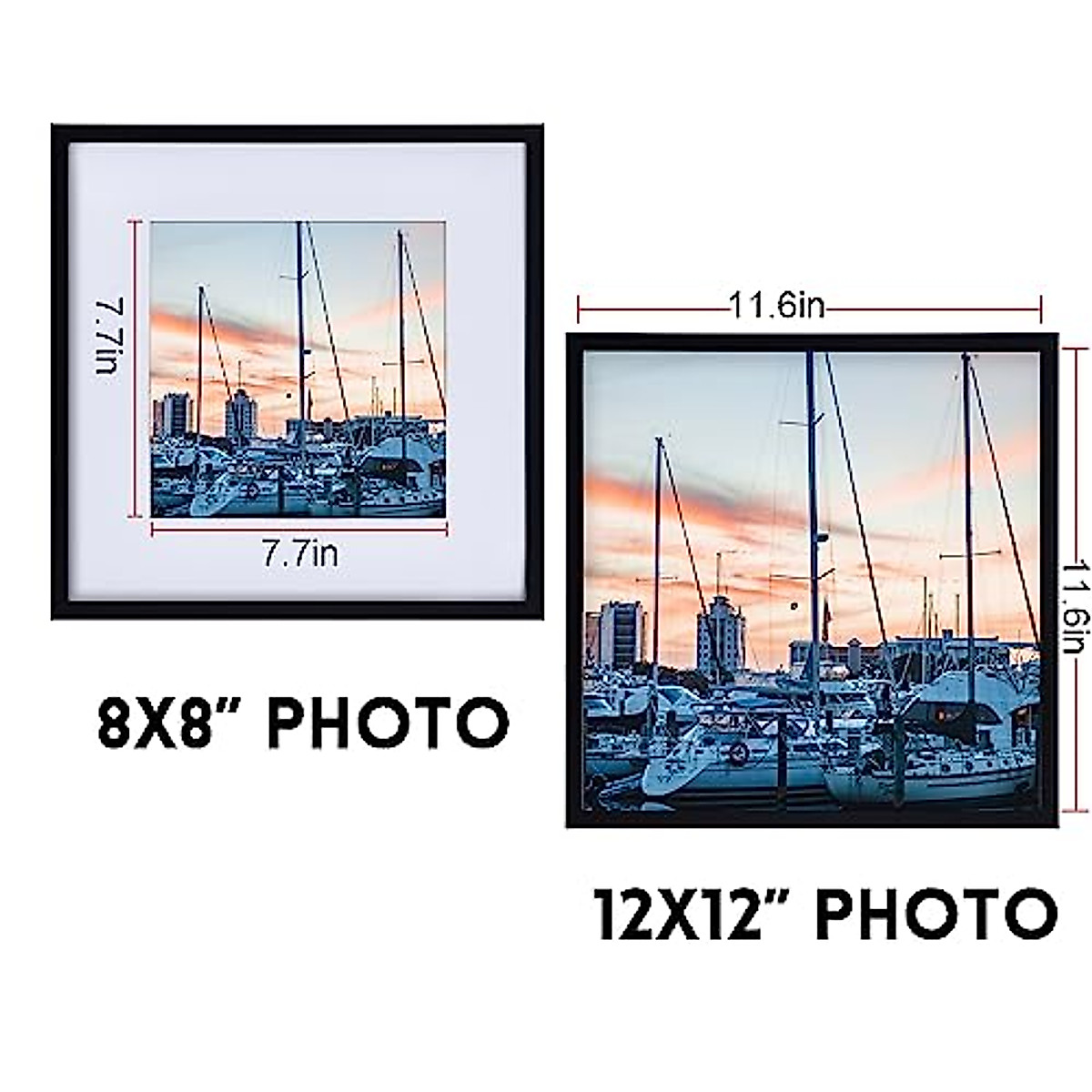 Giftgarden Black 12x12 Picture Frame Set of 7, Matted to 8x8 with Mat or 12 x 12 without Mat, Multi Square Photo Frames for Wall or Tabletop Display