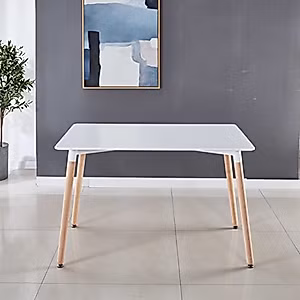 Dining Room Table Kitchen Table Set with Wooden Legs Modern Mid Century Leisure Coffee Table, Rectangular 45 x 30 x 30 Inch, White
