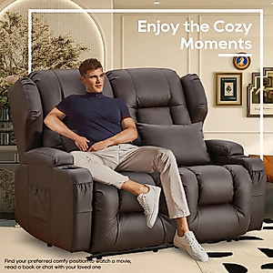 IPKIG 54.2" RV Loveseat Recliner | Double Recliner RV Sofa with Side Pockets | Faux Leather Reclining RV | RV Theater Seats |RV Theater Seating | RV Furniture, Manual Recliner Chair (Brown)