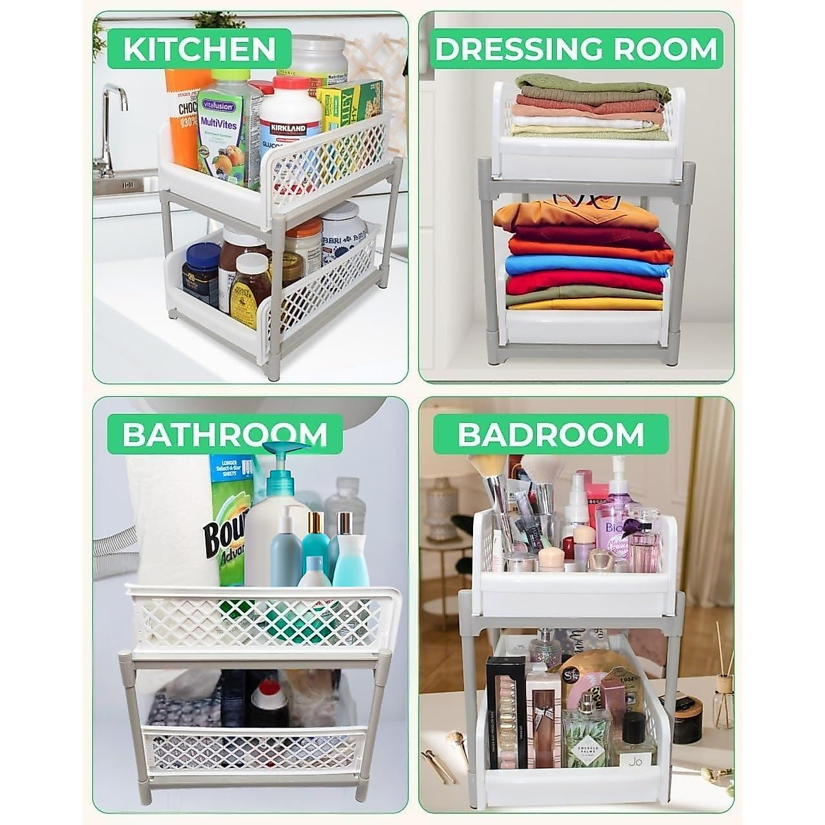 Skywin Drawer Storage 2 Tier Sliding Cabinet Pull Out Organizer | Bathroom Organizer | Under Sink Organizers and Storage | Cabinet Organizers and Storage