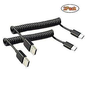 Seadream 2Pack Coiled Type-C USB C Cable,Coiled USB C to USB 2.0 A Male Charger Cable for Car Galaxy S21 S20 S10,S9 S8, Note 20 10 9 8 7, C9 Stretched to 3 Feet,1.5A