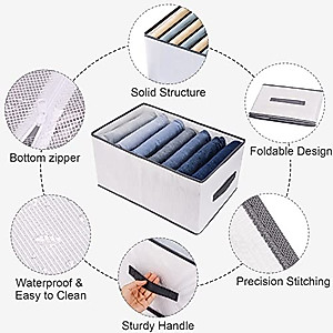 TOOVREN Jeans Organizer for Closet Extra Large 7 Grids, Upgraded Wardrobe Clothes Organizer with Handle, Sturdy Foldable Clothes Storage Box for Adults Jeans Pants, Sweaters (Built-In PP Board),3 Pack