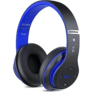Prtukyt 6S Bluetooth Headphones Over-Ear, Hi-Fi Stereo Foldable Wireless Stereo Headsets Earbuds with Built-in Mic, Volume Control, FM for iPhone/Samsung/iPad/PC (Black & Blue)