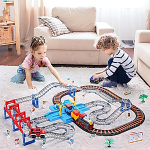 CUTE STONE Toy Train Set for Toddler, Train Track Set with Cars, Electric Train with Realistic Sound, Train Track Playset for 3 4 5 Years Old Girls & Boys