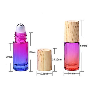 5pcs 5ml(1/6 oz) Essential Oil Roller Bottles,Metal Roller Balls Colorful Gradient Oils Roll on Bottles with Wood Grain Cap Glass Empty Refillable Fragrance Perfume Essential Oil Glass Roller Bottles