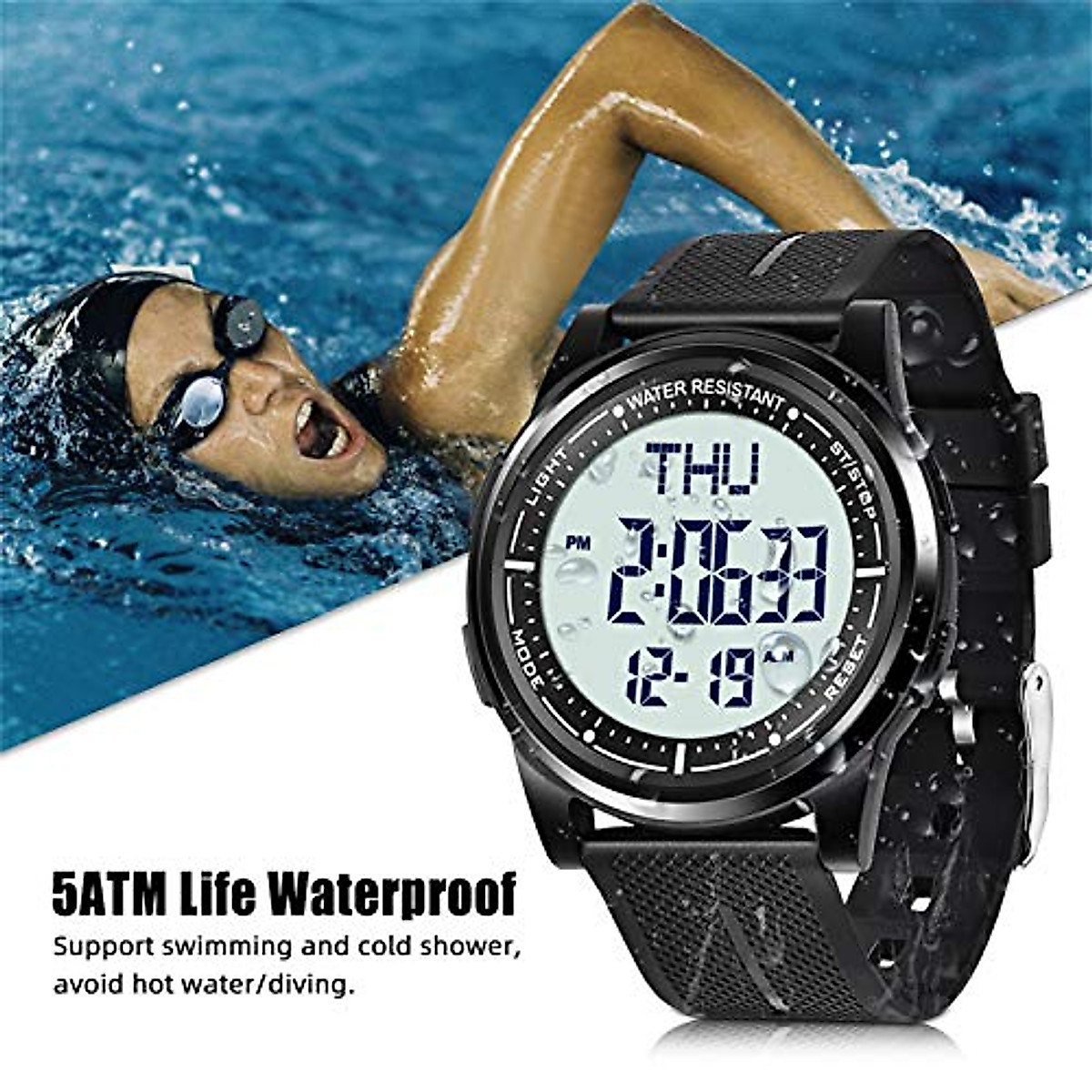 Beeasy Mens Digital Watch Waterproof with Alarm Stopwatch Countdown Timer Dual Time, 12/24 Hours Thin Digital Wrist Watches for Men