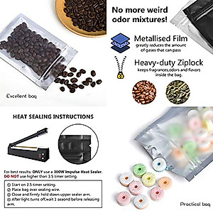 FTREGON Mylar Bags 100 Pack Smell Proof Bags In Food Container Sets- 3*4 Inch Foil Bag with Clear Window Flat Ziplock Bag (Matte Black, 3*4 Inch)