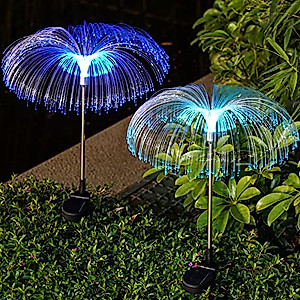 Solar Lights Outdoor Waterproof Solar Garden Lights Decorative 2PACK,IUEECEN Solar Powered Jellyfish Flowers Lights 7Colors Change Fair Stake Garden Decor for Yard Patio Pathway Christmas Decorations