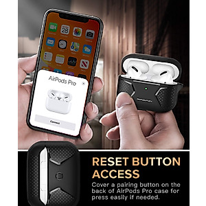 MOBOSI Net Series Silicone Airpods Pro Case Cover for AirPods Pro, Full-Body Rugged Shock Absorbing Protective Carabiner Compatible with Airpod Pro Wireless Charging, Black [Front LED Visible]