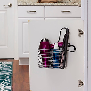 Household Essentials Door Mount Cabinet Organizer, Steel Wire Basket, Attractive Nickel Powder Coating, Great for Saving Space, Mounts to Solid Surface with Hardware Included