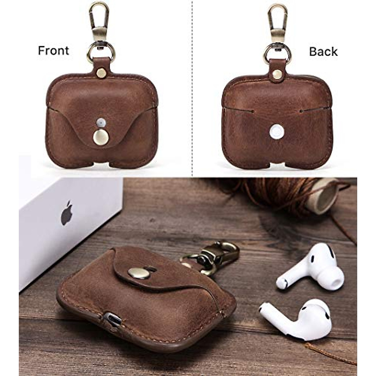 for AirPod Pro Case Leather, Personalized Genuine Leather Protective Airpod Pro Case Cover Shockproof with Loss Prevention Clip for Apple AirPods 3 Pro Wireless Charging Case for airpods (Customize)