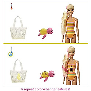 Barbie Color Reveal Foam! Doll & Pet Friend with 25 Surprises: Scented Bubble Solution, Outfits, Hair Extension, Kid Bracelet & Charm Hidden in Sand; Sunny Pineapple-Theme; for Kids 3 Years & Up