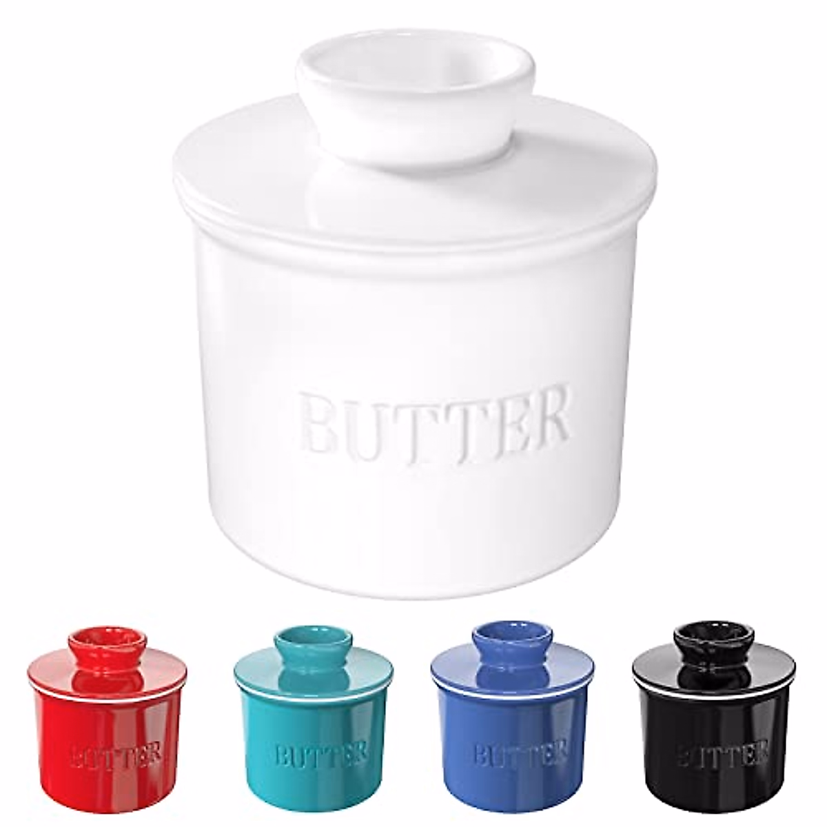 French Butter Dish, Vidalenta Porcelain Butter Crock for Counter with Water, 7.5 OZ Butter Dish with Lid Butter Keeper Country Crock Butter, Butter Holder Container for Spreadable Butter, White