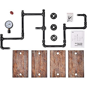 BOSURU Industrial Floating Pipe Wall Shelves Rustic Wood Shelving 4 Layer Ladder Hanging Bookshelf for Bedroom Office Decor