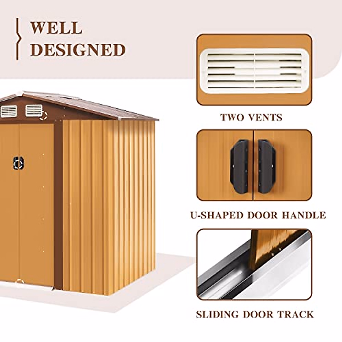 Patiomore 4×6 FT Outdoor Storage Shed Tool House Garden Steel Shed Walk-in Yellow 4x6FT