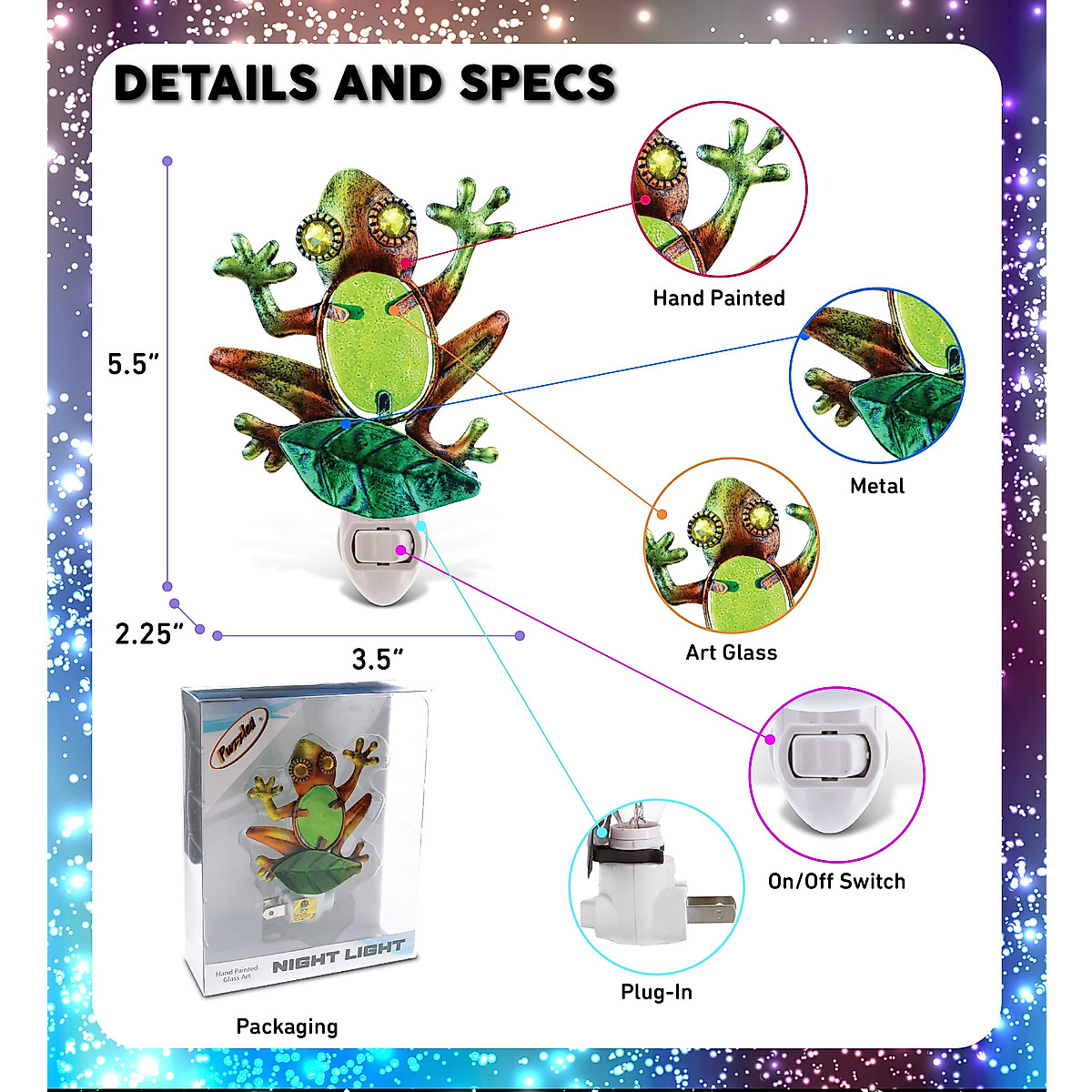 Puzzled Frog Night Light - 5.5 Inch Plug in Energy Efficient Decorative Socket Lamp, Manual On & Off Portable Lights for Stairway, Bedroom, Bathroom, Nursery, Home Accessory & Kitchen Decor