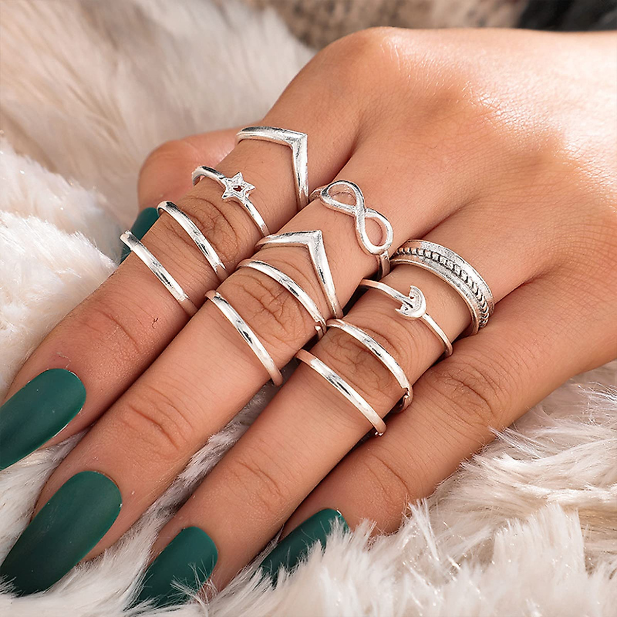 Long tiantian Sterling Silver Stackable Rings for Women Non Tarnish Trendy Stacking Rings Sets Vintage Knuckle Rings Stocking Stuffers for Christmas Gifts