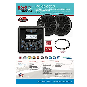 BOSS Audio Systems MCKGB450B.6 6.5 Inch Speakers & Marine Boat Gauge Stereo - Bluetooth Head Unit, No CD DVD Player, AM/FM Radio Receiver, NOAA Weather Band, IPX6 Weatherproof, USB