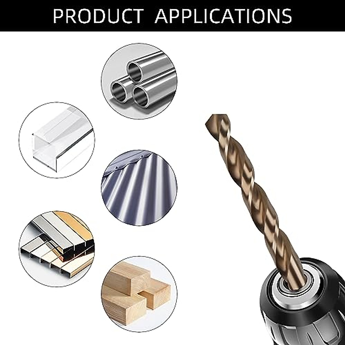 Cobalt Drill Bit Set,NOEAIKE 15-Pack M35 HSS Metal Drill Bits,Twist Jobber Length Cobalt Drill Bits Size 1/16"-3/8" for Hardened Steel,Stainless Steel,Cast Iron,Aluminum Alloy,Wood with Storage Case