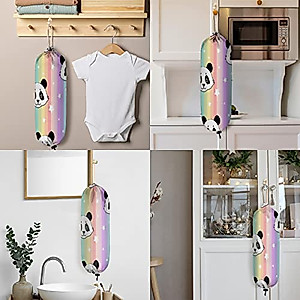 Panda Rainbow Star Grocery Plastic Bag Holder Wall Mount Plastic Bag Organizer Washable Large Hanging Plastic Bag Holder Shopping Bag Storage Dispenser Trash Bag Holder Home Kitchen
