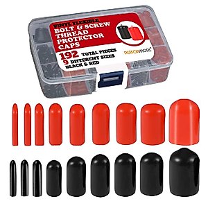 Performore 192 Pieces Rubber End Caps - Screw Cap Covers - Thread Protector - Rubber Tips - Red & Black Vinyl Flexible Bolt & Screw Thread Protector Caps 9 Sizes in Plastic Case
