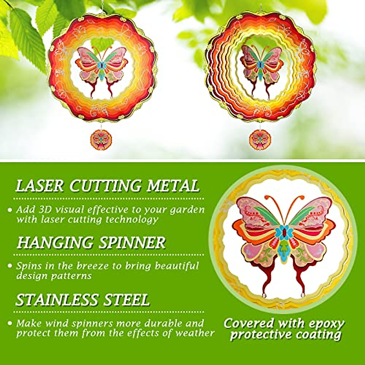 Butterfly Wind Spinners, Butterfly Gifts for Women Mom Grandma Wife, 12inch Large Metal Kinetic Wind Spinner, Hanging Wind Spinners Indoor Outdoor Decoration Decorations Ornaments