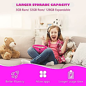 ATMPC Tablet for Kids, Kids Tablet, 7 Inch Kids Tablets 32GB ROM 3GB RAM Android11 Tablet for Kids 3-14 with 2.4G WiFi, GMS, Eye Protection, Educational, Parental Control, Tablet with Silicone Case