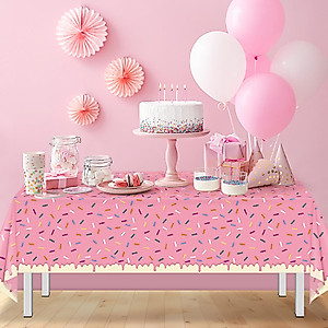3Pcs Sprinkle Donut Tablecloth, Pink Ice Cream Table Cloth Disposable Plastic Rectangle Table Covers for Baby Girl Sweet One Birthday Donut Grow Up Donut Themed Party Decorations, 54 X 108 Inch