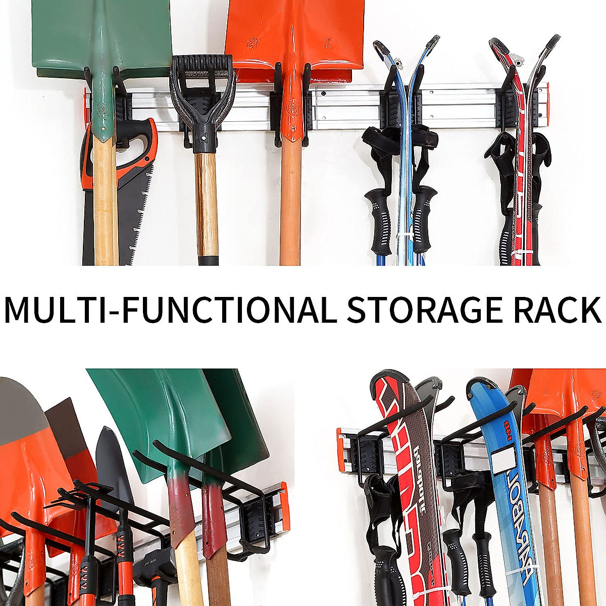 Homeon Wheels Aluminum Ski Storage Rack Holds 6 Pairs of Skis Ski Rack for Garage Wall Padded Hooks Ski Rack Wall Max 300 lbs.
