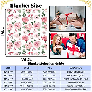 Floral Throw Blanket, Pink Rose Floral Throw Blanket, Soft Cozy Flannel Flower Blankets, Fluffy Fuzzy Rosebuds Wildflowers Print Blankets for Girls Women Gifts Home Sofa Couch Bed Decor, 50x60 Inch