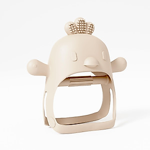 Beige Pacifier Teether Toy Never Drop Baby Teether Wrist Wearable Baby Teether Beige Baby Toys - Little Chick Newborn Toys by Muqee Peeko in Baby Safe Silicone Baby teether