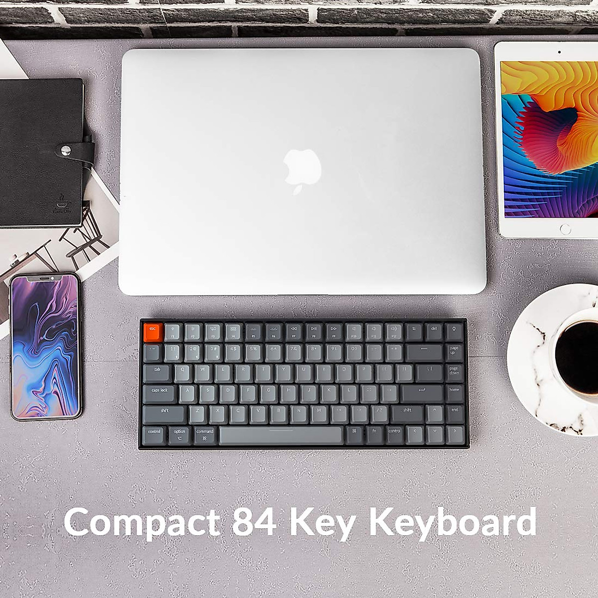 Keychron K2 75% Layout Bluetooth Mechanical Keyboard with Gateron G Pro Red Switch/White LED Backlit/Anti Ghosting/N-Key Rollover/Compact 84 Key USB C Wired Computer Keyboard for Mac Windows-Version 2