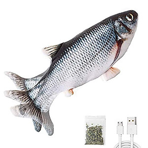 Potaroma Realistic Moving Cat Kicker Fish Toy with SilverVine and Catnip, Flopping Fish Cat Dog Toy, Wiggle Fish Toy 10", Floppy Kitty Kitten Toy, Interactive Cat Toy