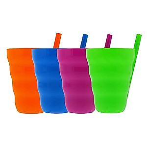 Arrow Home Products Sip A Cup with Built in Straw, 10oz, 4pk - BPA-free Straw Cups for Kids Great for Everyday Use - Made in the USA, Stackable Kids Straw Cups - Purple, Blue, Green, Orange
