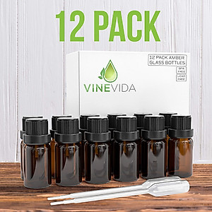 Two Scents Essential Oil Bottles - A set of 12 Amber glass bottles for essential oils, Aromatherapy, Perfume Samples, Mini 10 ml Glass Vials With Cap and Dropper | Complete Carrier Oil Kit – DIY