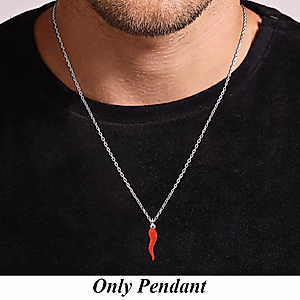 Diamond2Deal 925 Sterling Silver Red Enamel Italian Horn Pendant (L- 33 mm W- 7 mm)