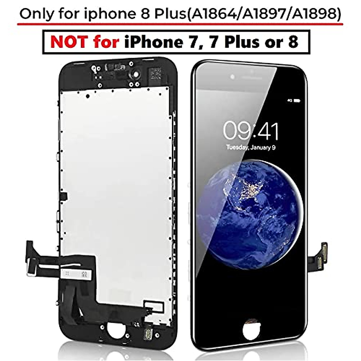 for iPhone 8 Plus Screen Replacement Black 5.5 Inch, Diykitpl 3D Touch LCD Digitizer Display for iPhone 8 Plus, with Repair Tools Kit for A1864,A1897,A1898 Glass Screen