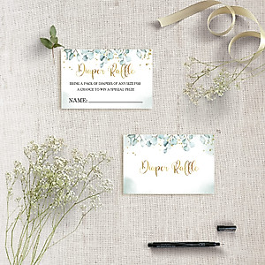 WideIdeal 51Pcs Diaper Raffle Sign, Baby Shower Game Diaper Raffle Card Box Party Decorations Game Kit (1 Raffle Box + 50 Cards) Neutral Greenery WI01