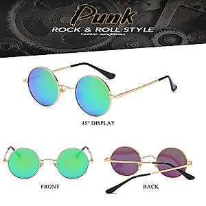 HJSTES Round Polarized Sunglasses Womens Men Retro Circle Lennon Glasses Hippie Shades(Gold/Green Mirrored)