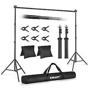 EMART Backdrop Stand 10x7.8ft(WxH) Photo Studio Adjustable Background Stand Support Kit with 2 Crossbars, 6 Backdrop Clamps,2 Sandbags and Carrying Bag for Parties Events Decoration