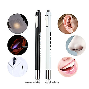 Pen Lights for Nurses,2 Pack Medical Pen Light with Pupil Gauge and Ruler, Warm White & Cool White Light LED Penlight for Nursing Students Doctors (Black/White)