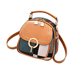 Ergocar Women's Fashion Backpack Purse, Anti-theft Convertible Tote Backpack for Women, Plaid PU Leather Casual Daypack for Girls Shoulder Bag, Ladies Small Travel Purse, Brown